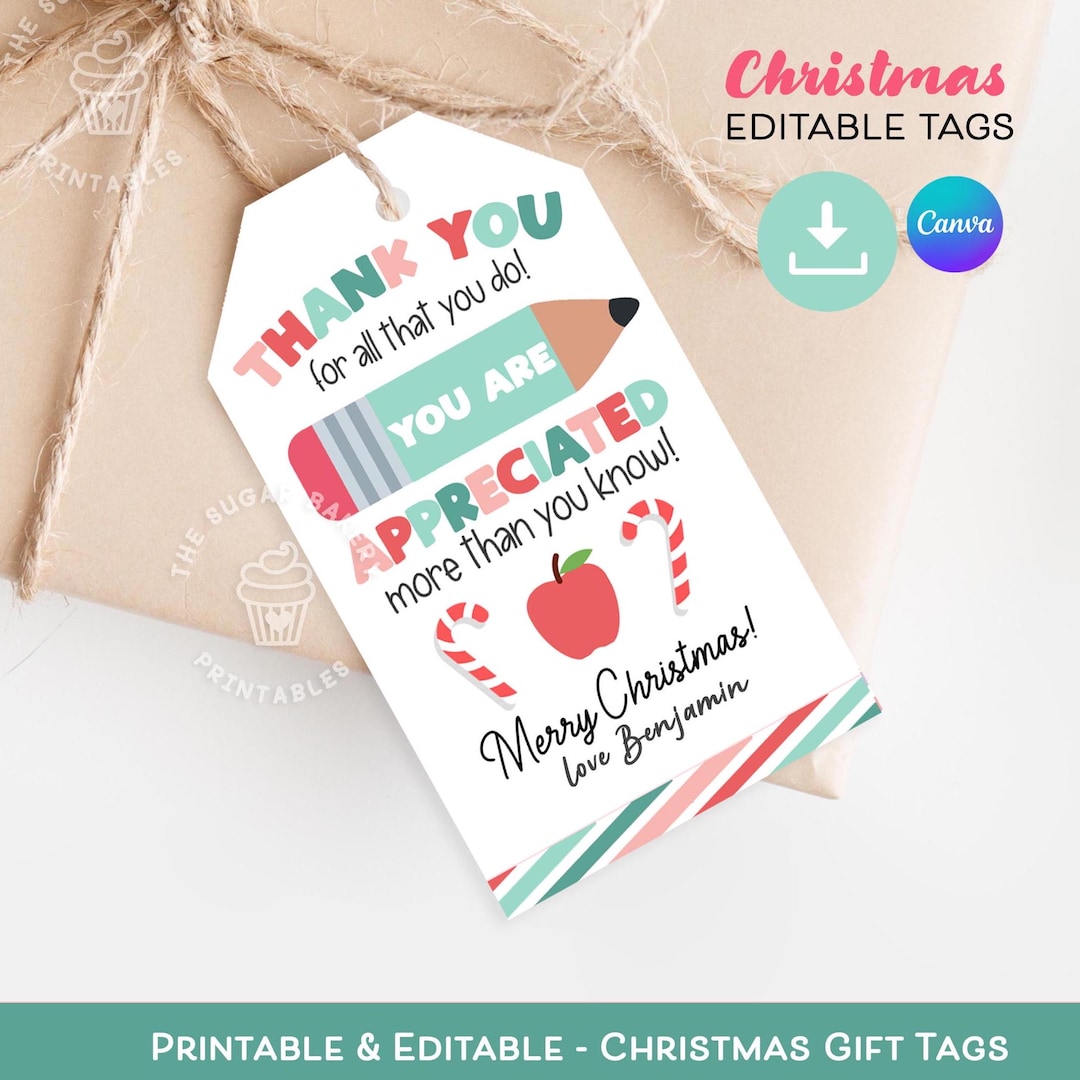 Printable Teacher Christmas Tag, Printable Merry Christmas Teacher Gift ...