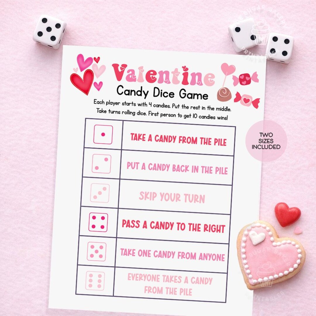 Valentine Dice Game Printable Fun Classroom Candy Exchange Game for ...