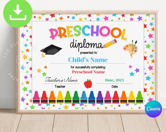 Editable PRESCHOOL GRADUATION Certificate, Preschool Diploma, Last Day ...