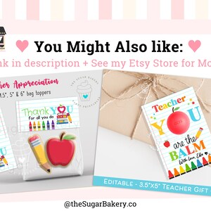 Teacher THANK YOU Treat Bag Topper, Printable Teacher Appreciation Bag ...