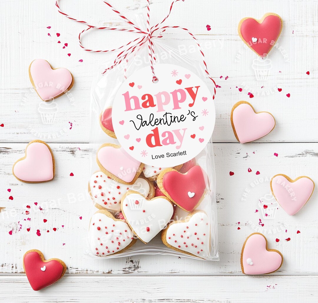 Printable Happy Valentines Day Gift Tag, ROUND Valentines Day COOKIE ...