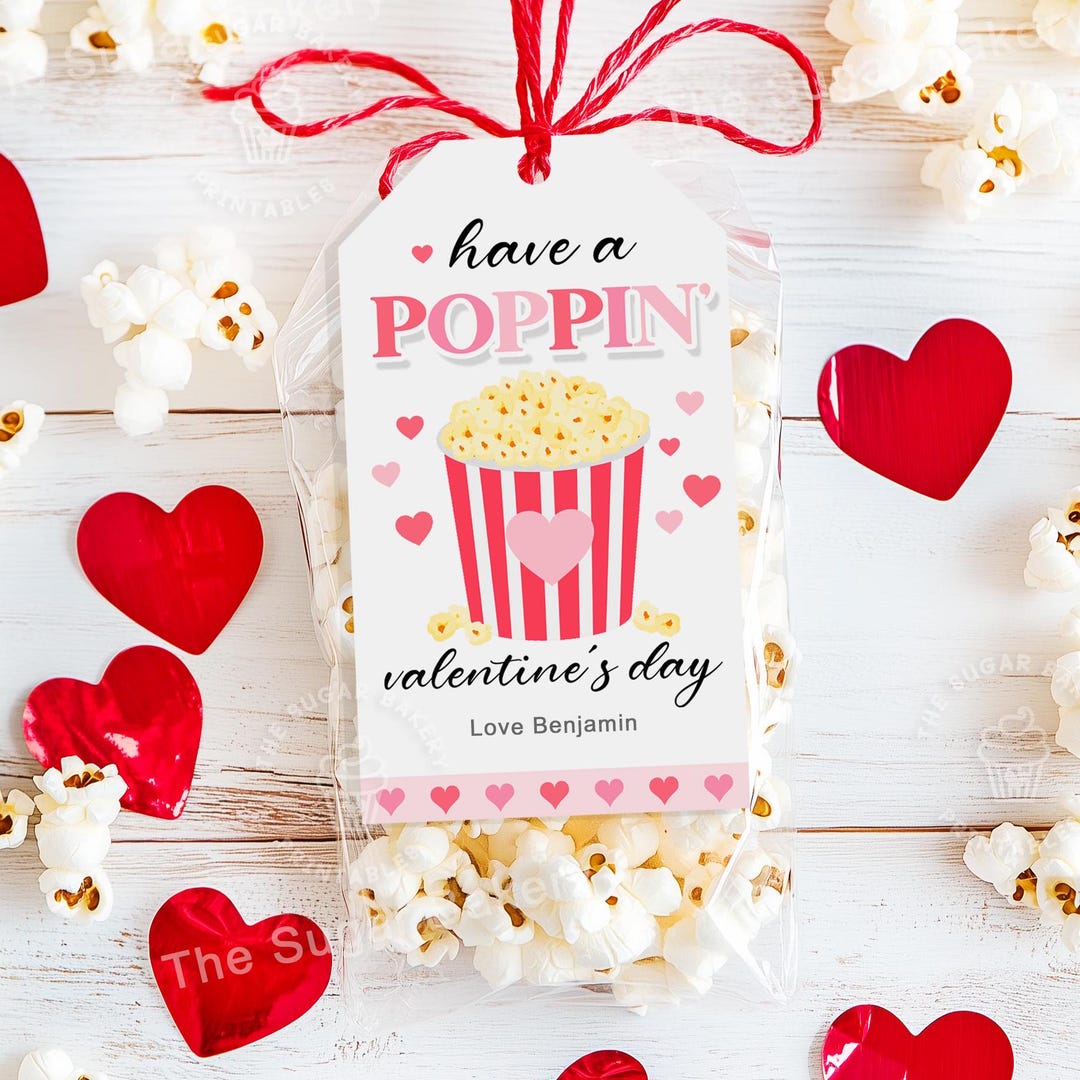 Printable Popcorn Gift Tag Valentine's Day, POPPIN' Valentine's Day ...