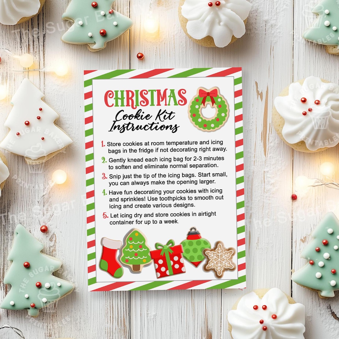 Printable CHRISTMAS DIY COOKIE Kit Instructions, 3.5x5" and 5x7" Cards ...