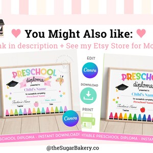 Preschool Diploma Editable , Preschool Graduation Diploma, PRESCHOOL ...