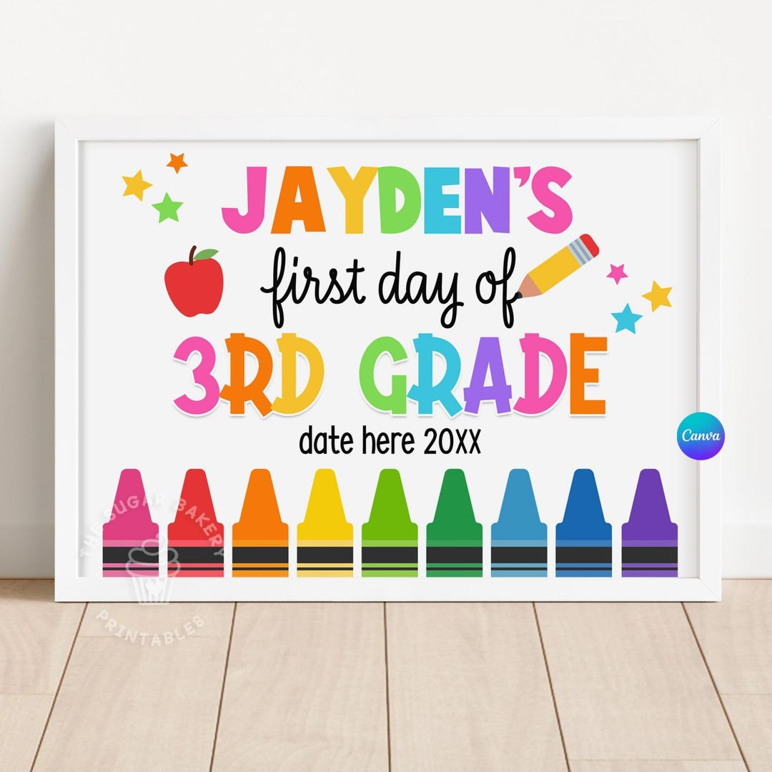 First Day of 3rd Grade School Sign Printable EDITABLE Back to 3rd Grade ...