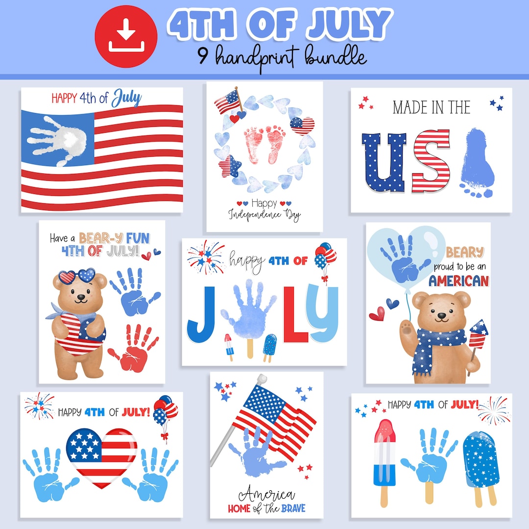 4th of July Handprint Art Printable Bundle Patriotic Stars Stripes ...
