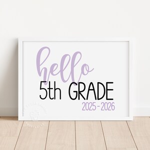 First Day of 5th GRADE Sign, Purple Lavender Back to School Sign, 1st ...