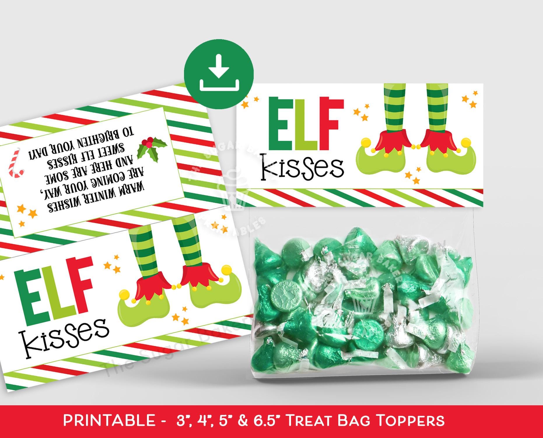 ELF KISSES Treat Bag Topper, Printable Elf Kisses Cookie Bag Topper ...