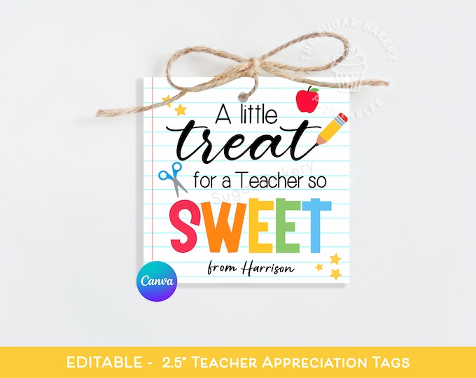 Teacher Sweet Treat Tag, Teacher Appreciation Tag, Teacher Thank You ...