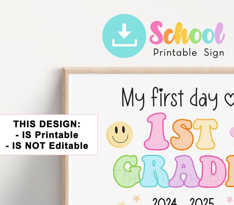 First Day of 1st GRADE Sign, RETRO 1st Grade Printable Sign, Back to ...