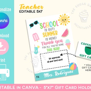 EDITABLE Teacher GIFT CARD Holder, Teacher Coffee Gift Card Holder ...