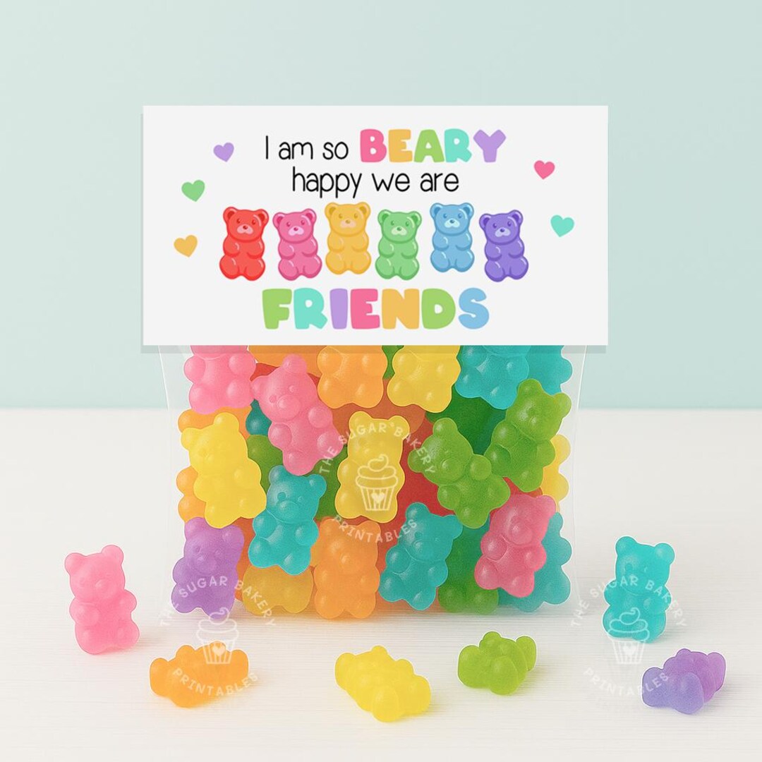 Gummy Bear Valentine Treat Bag Topper, BEARY Happy Friends, Valentine ...