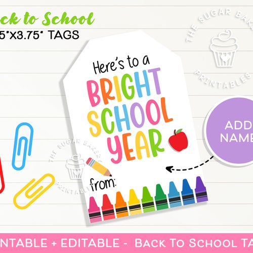 EDITABLE Back to School My Teacher Gift Tag Bright School - Etsy