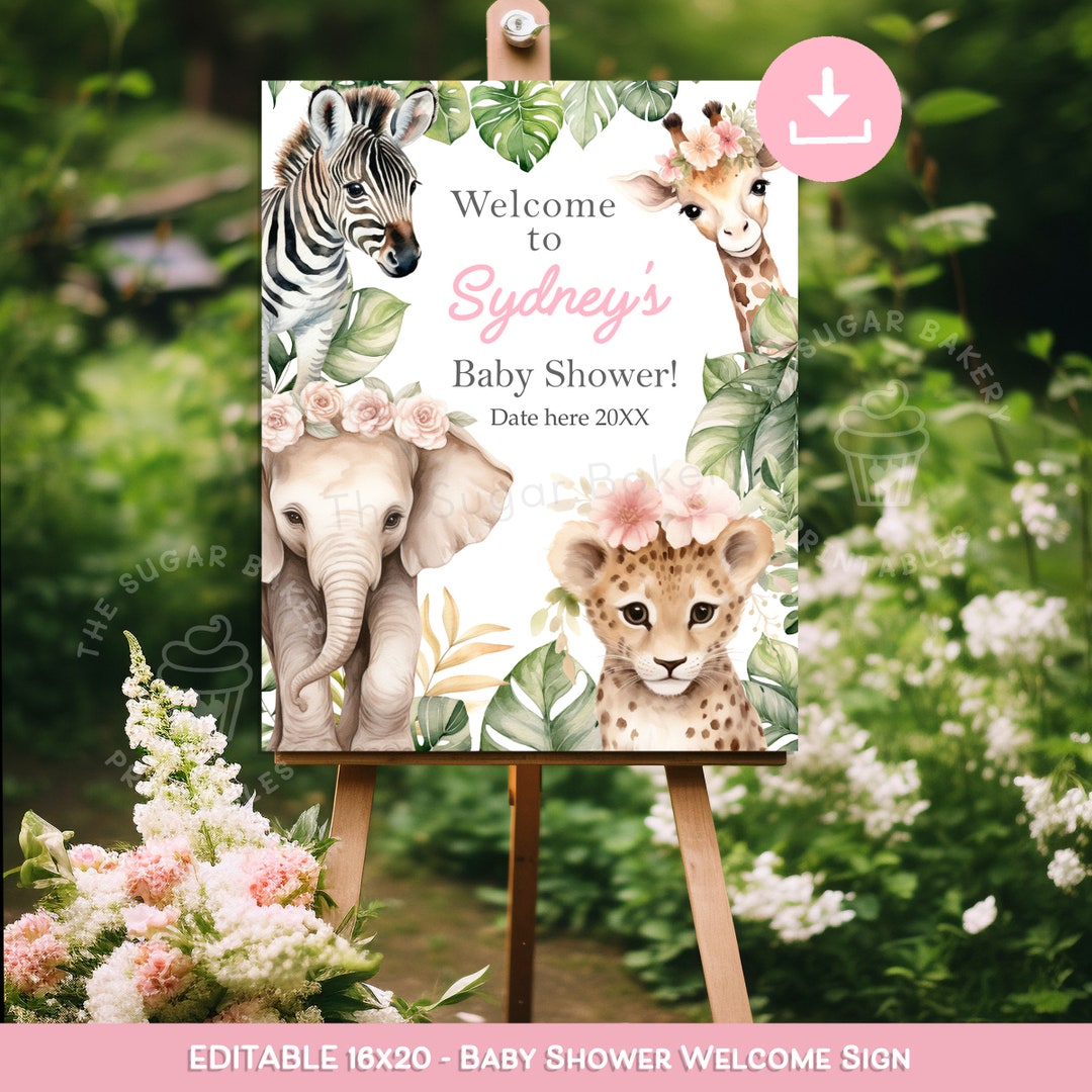 EDITABLE Baby Shower Welcome Sign, SAFARI Welcome Sign for Baby Shower ...