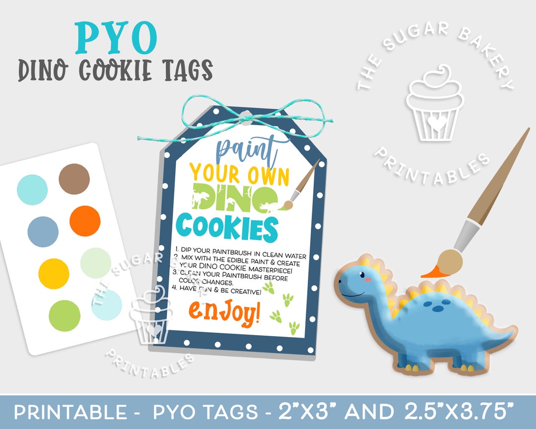 PYO Dino COOKIE TAG, 2"x3" and 2.5"x3.75" Paint Your Own Cookie Tag ...