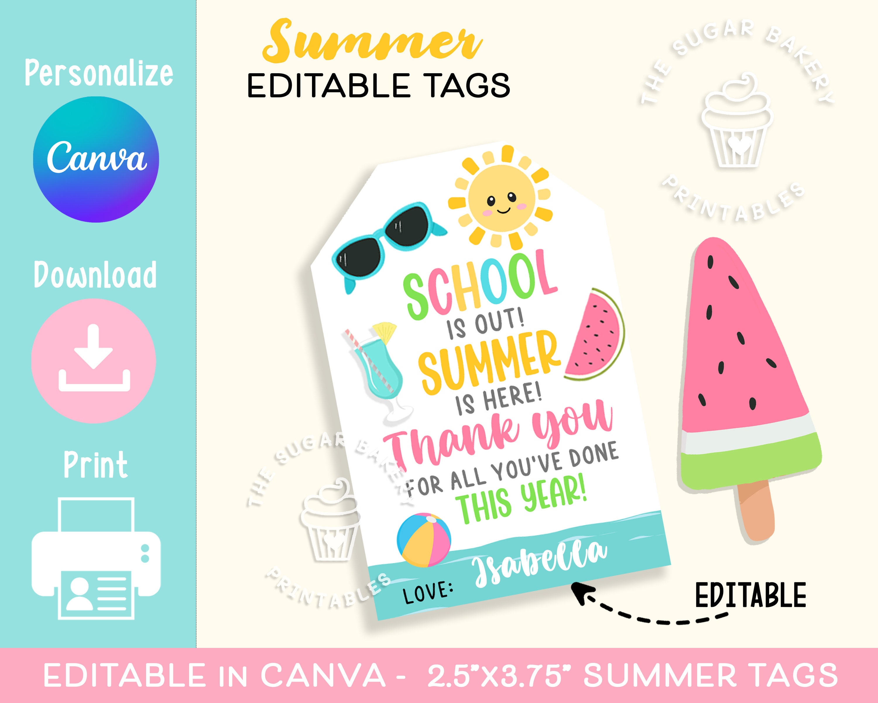 School is Out Summer is Here EDITABLE TAGS Teacher - Etsy