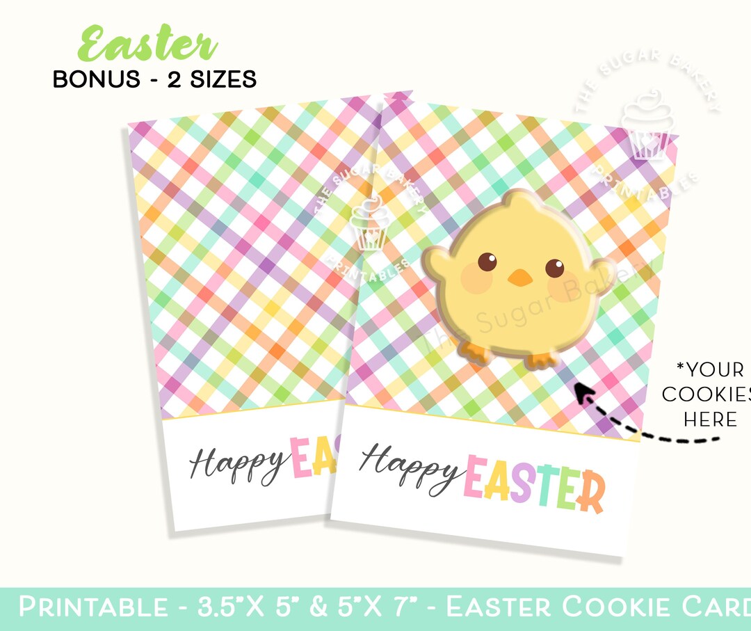 EASTER COOKIE CARD, Easter Plaid Cookie Card, Bunny Cookie Card, Chick ...