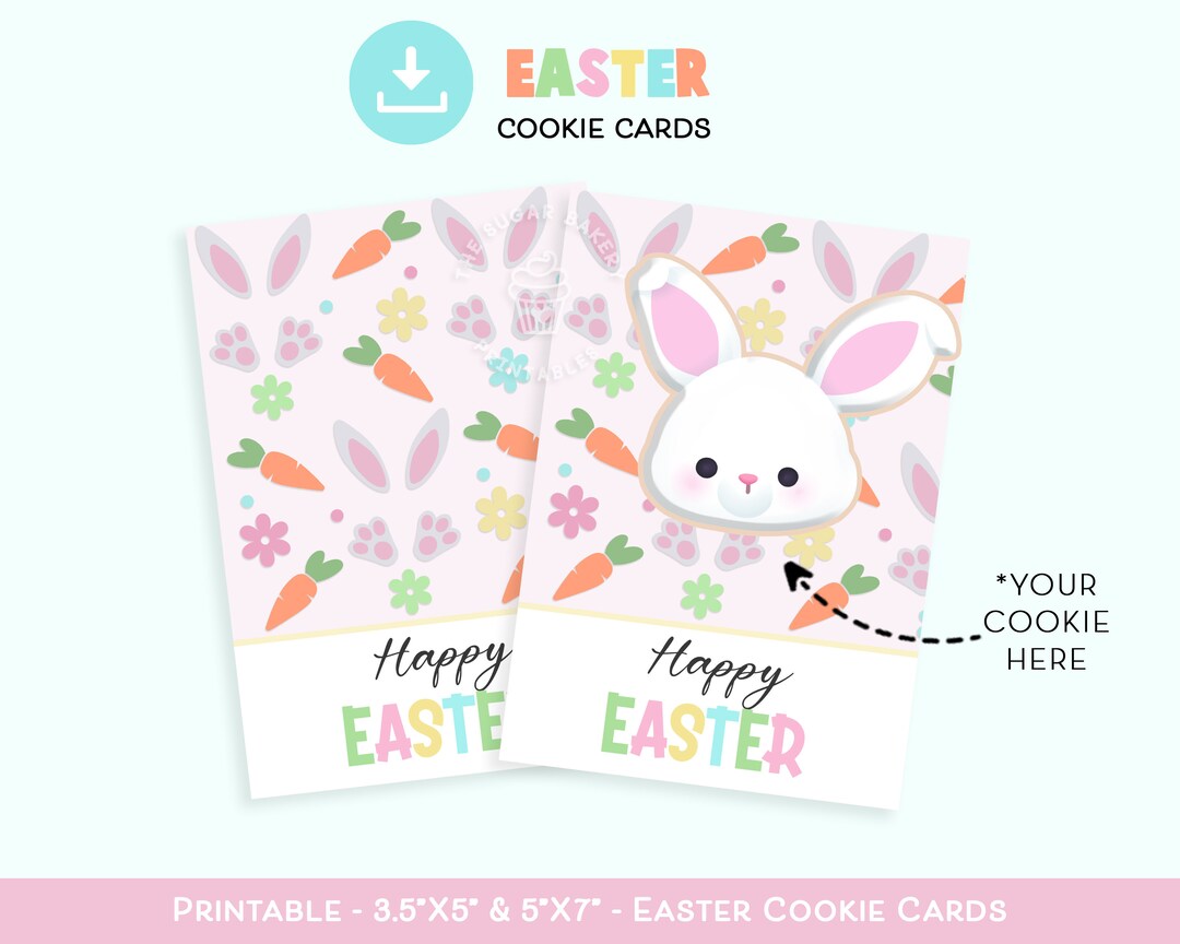 Happy Easter Bunny Ears Cookie Card, Mini and 5x7 COOKIE CARDS, Easter ...