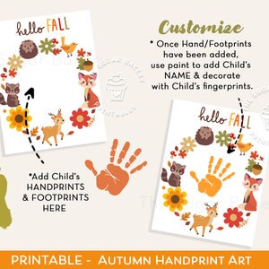 Fall Handprint Craft Printable Autumn Craft Woodland Fox Deer Hedgehog ...