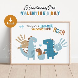 Valentine DINOSAUR Handprint Art, Printable Valentine Crafts for Kids ...