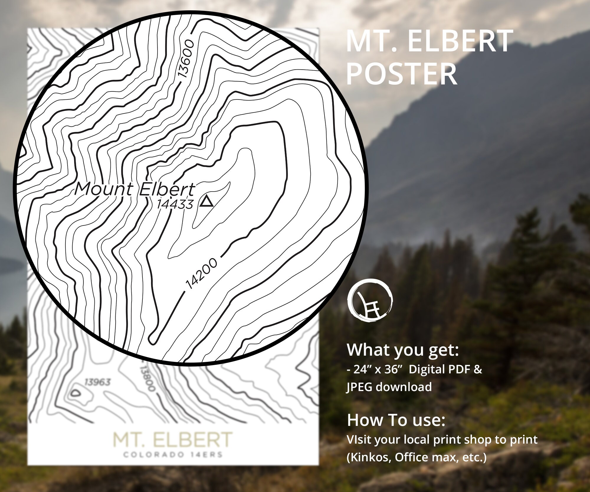 Elbert Mountain Topographical Poster PDF Download - Etsy