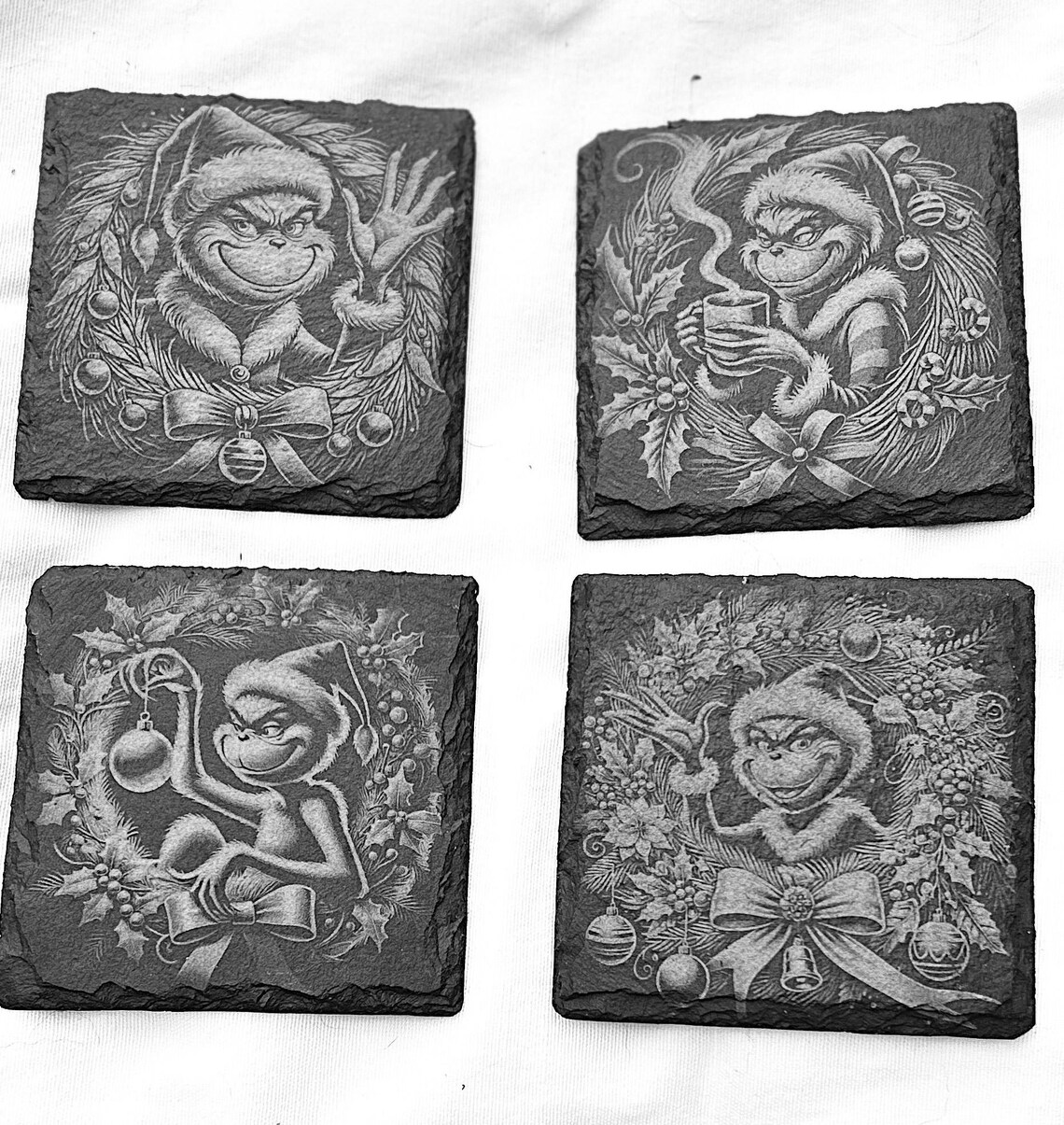 4”x4” Slate Coasters With 4 Different Grinch Christmas Designs . - Etsy