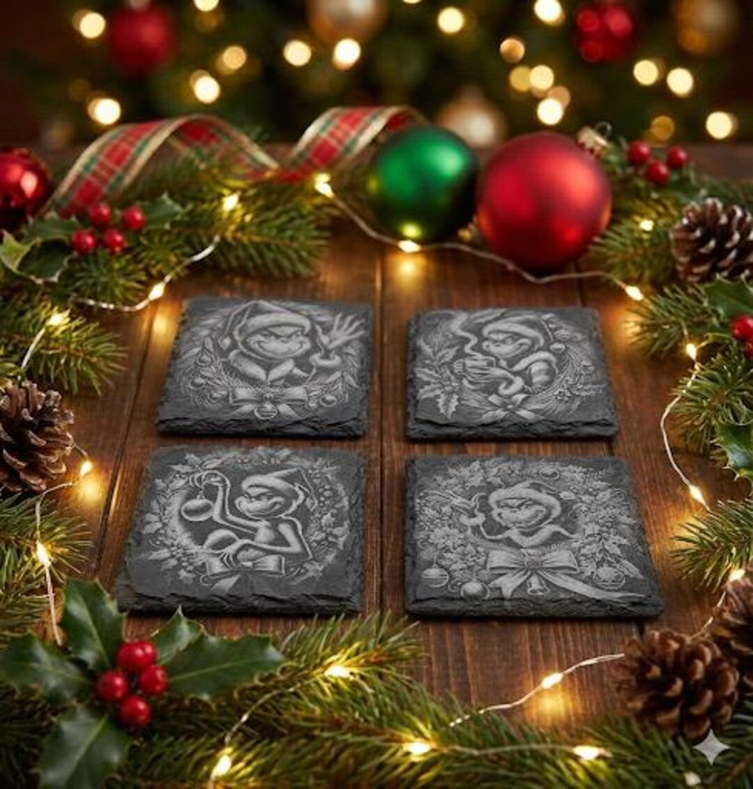 4”x4” Slate Coasters With 4 Different Grinch Christmas Designs . - Etsy