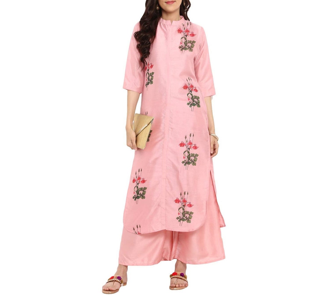 Women's Poly Silk Fabric Pink Color Straight Digital Print - Etsy