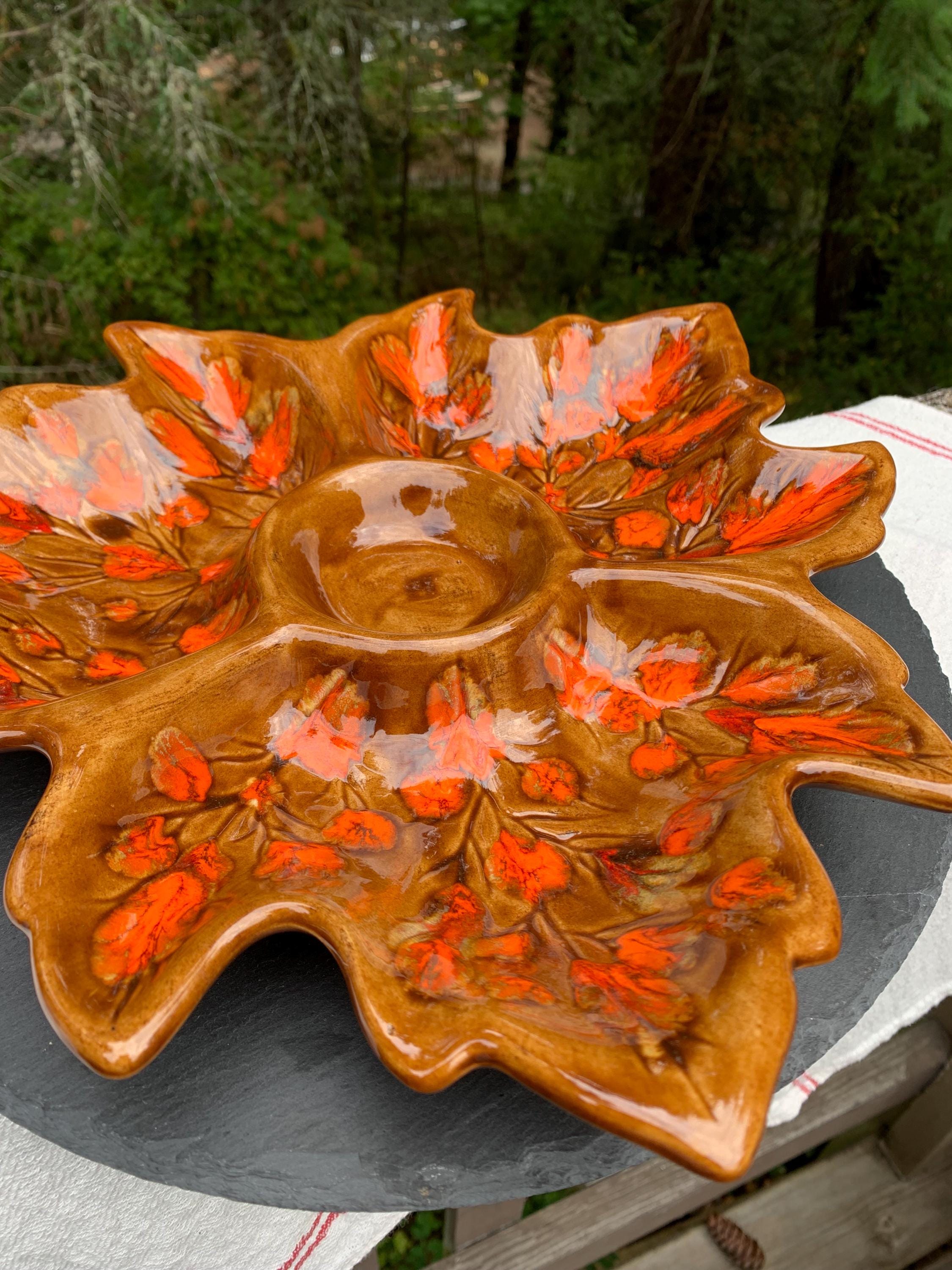Beautiful Sectioned Autumn Leaf Serving Dish, Hand Painted Pottery - Etsy
