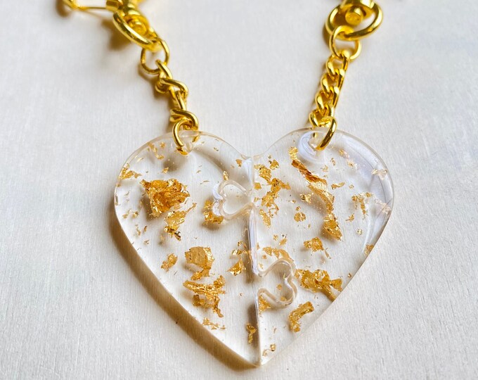 Interlocking Heart Keychains Made With Resin and Gold Flakes, Matching ...
