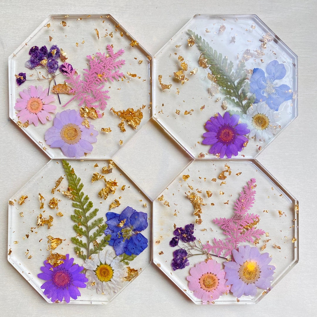Floral Coaster Set, Gold Leaf Coaster, Trendy Coaster for Housewarming ...