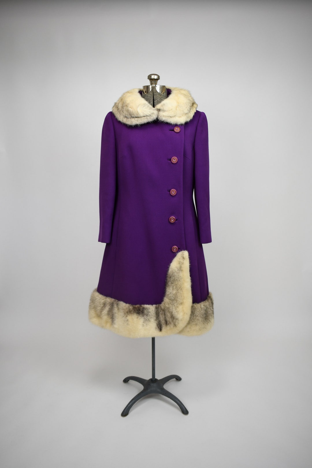 1960s Purple Russian Style Princess Coat With Mink Fur Collar and ...