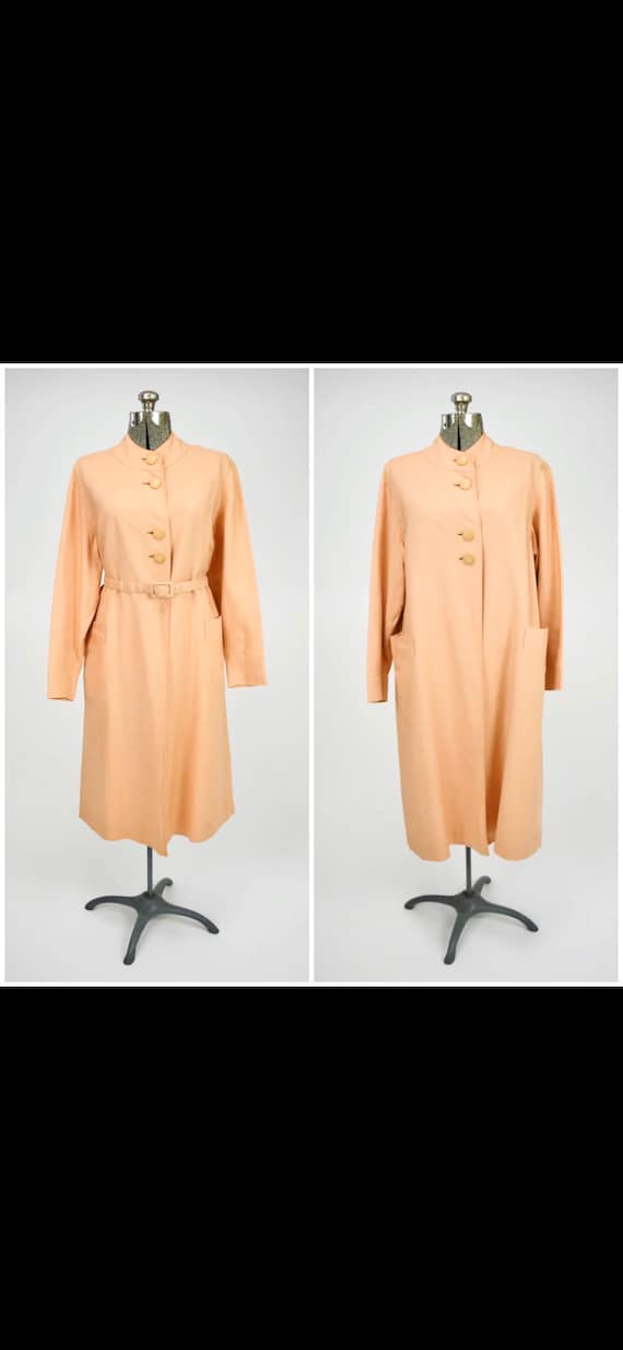 1960s Pale Peach Linen Coat Dress with Bucket Pockets… - Gem
