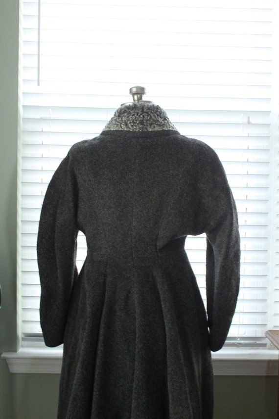 1950s Graphite Gray Princess Coat with Persian Lamb C… - Gem
