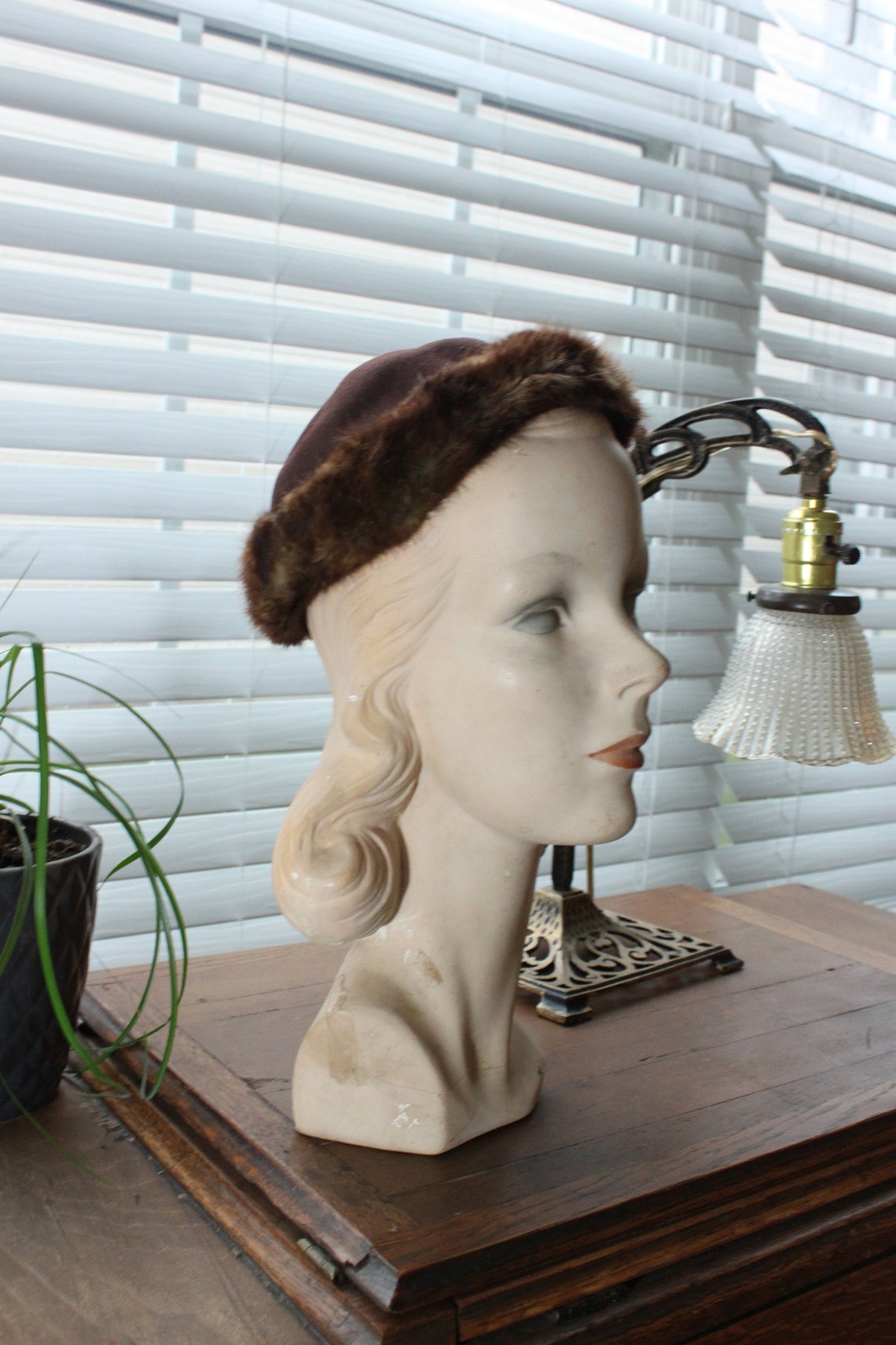 1950s Brown Felt Fur Trimmed Capulet Hat | Etsy