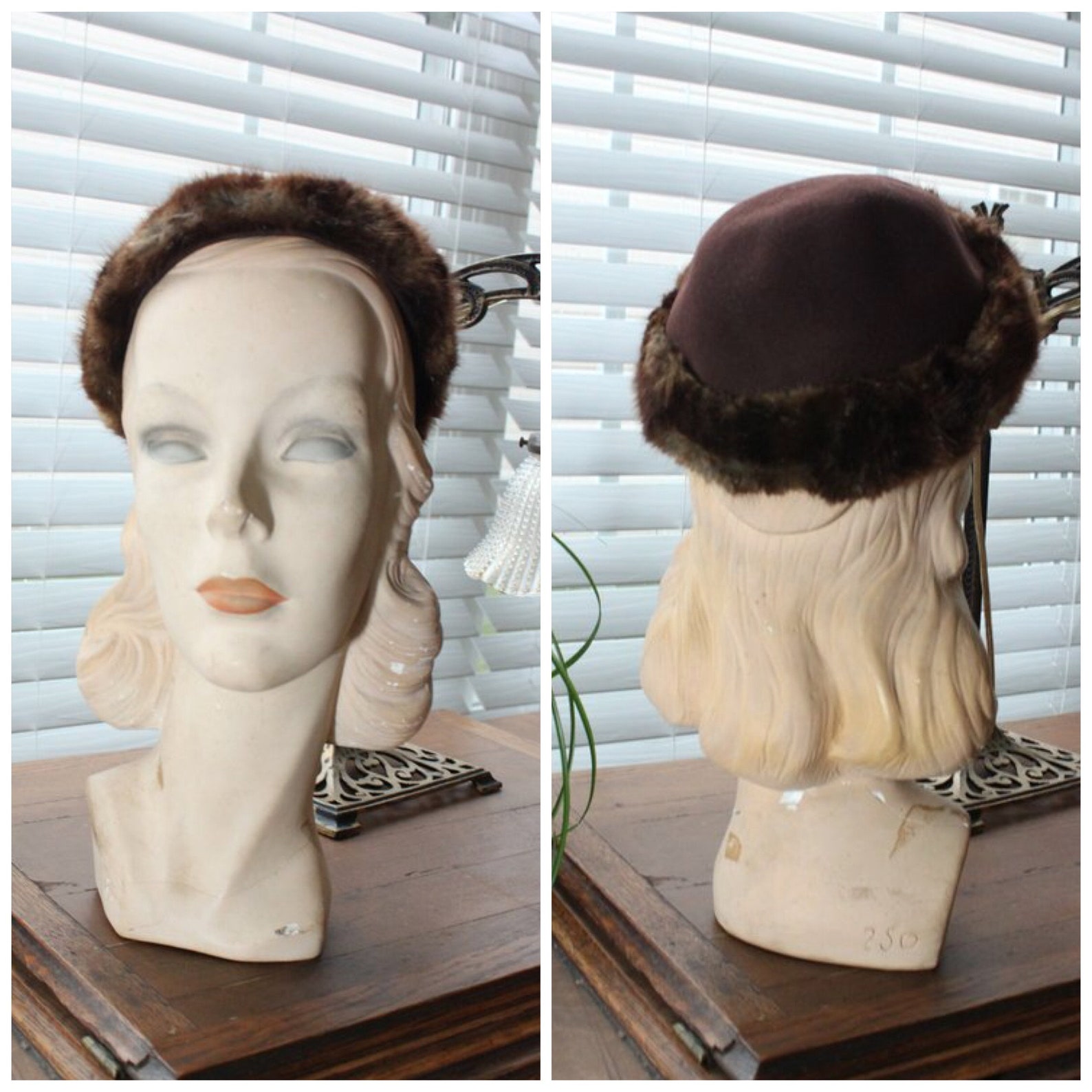 1950s Brown Felt Fur Trimmed Capulet Hat - Etsy