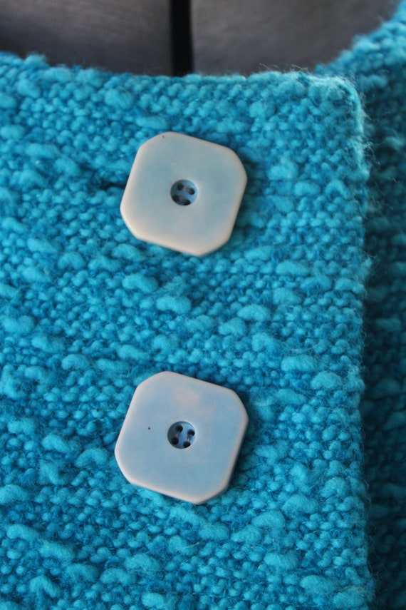 1960s Turquoise Spring Coat with Large Square Buttons - Gem