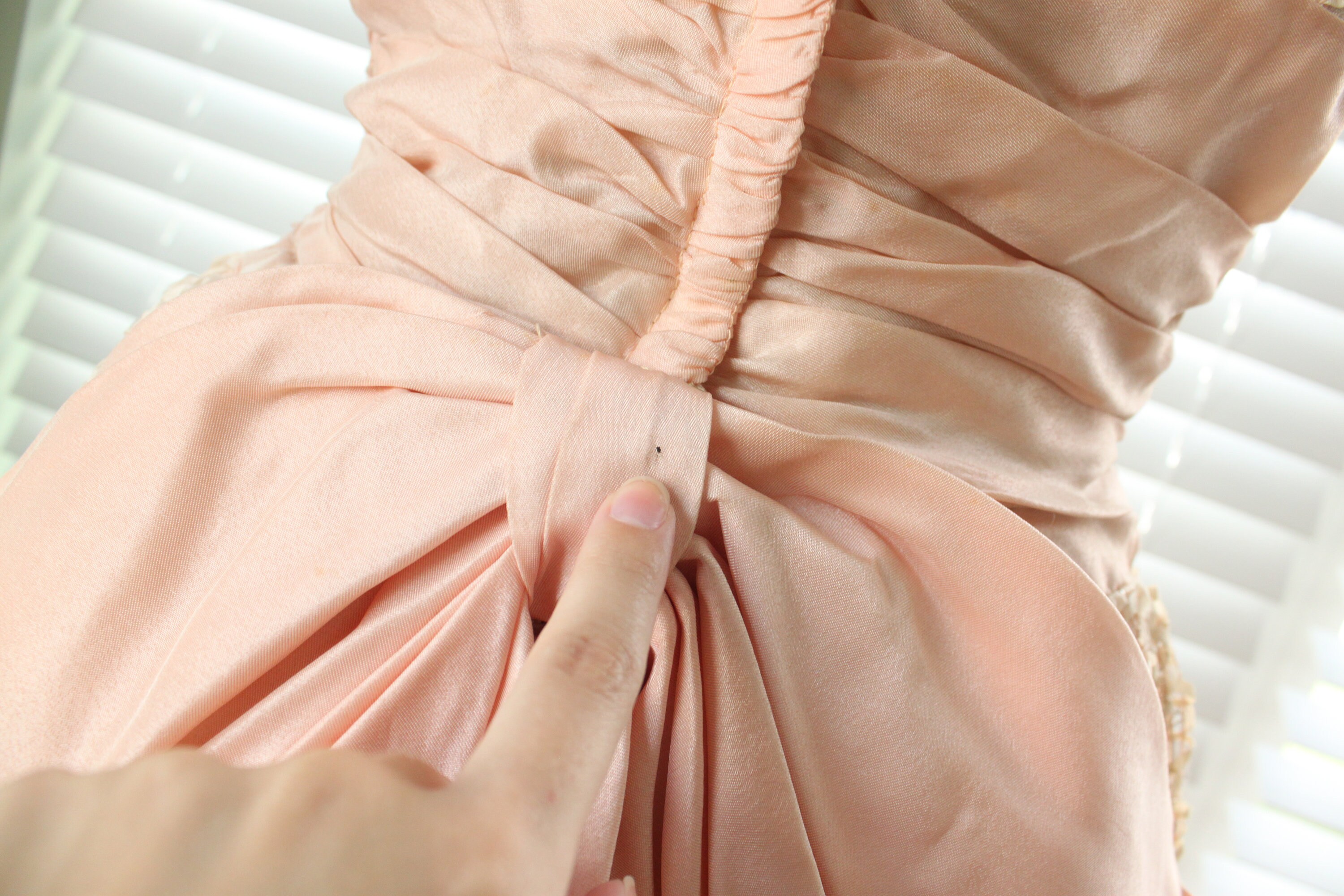1950s Blush Party / Prom Dress With Lotus Bow and Mesh Ribbon Overlay ...