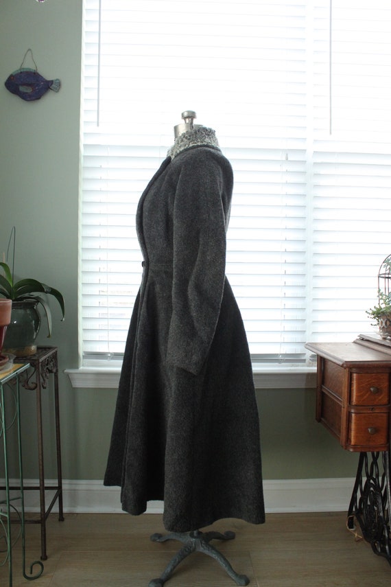 1950s Graphite Gray Princess Coat with Persian Lamb C… - Gem