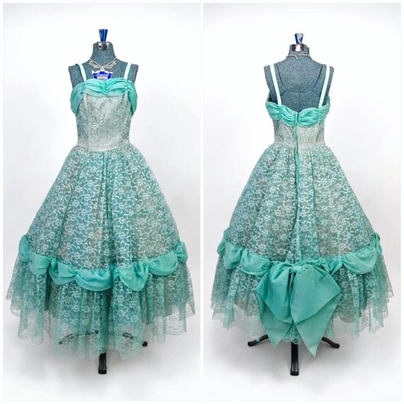 1950s Robin's Egg Blue Lace Prom Dress - Gem