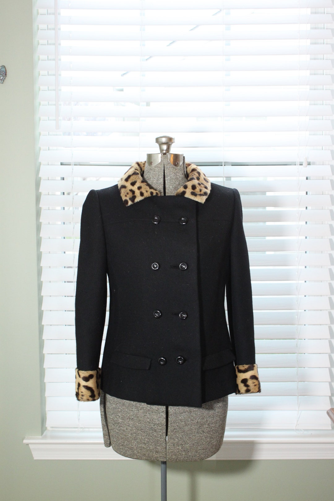1960s Black Peacoat With Faux Cheetah/leopard Collar and Cuff - Etsy