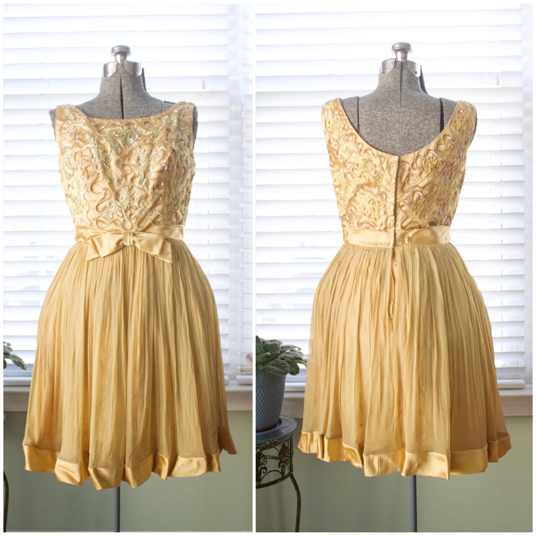 Ca. 1963 Golden, Sequined Party Dress With Chiffon Skirt - Etsy
