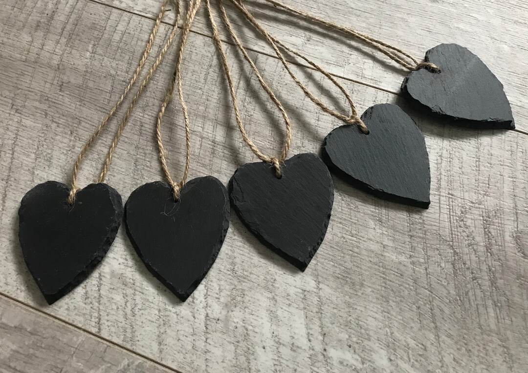X20 6cm Handmade Natural Slate Heart Mini Chalkboard Tags Wedding ...