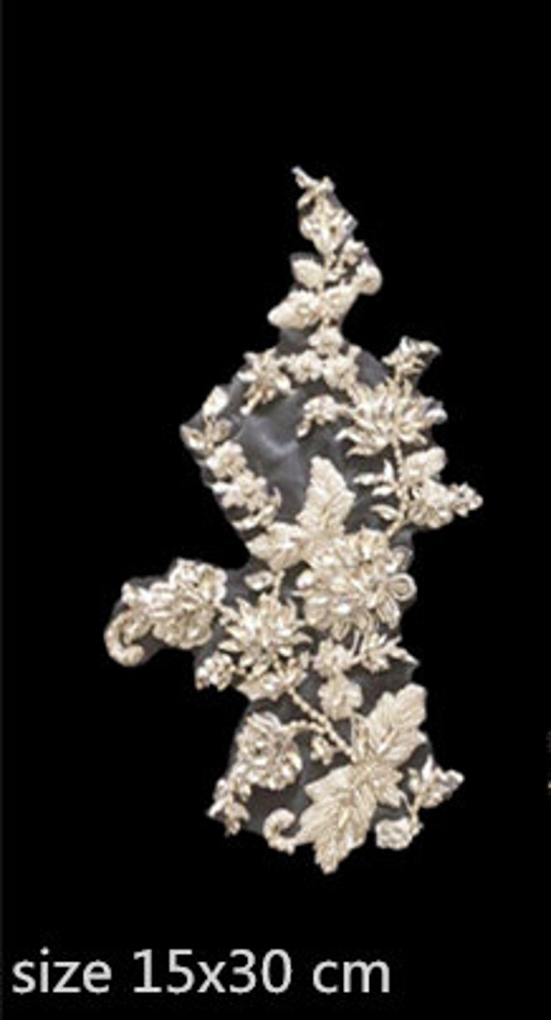 3D Flowers Silver Rhinestone Applique Ivory Flowers Silver - Etsy