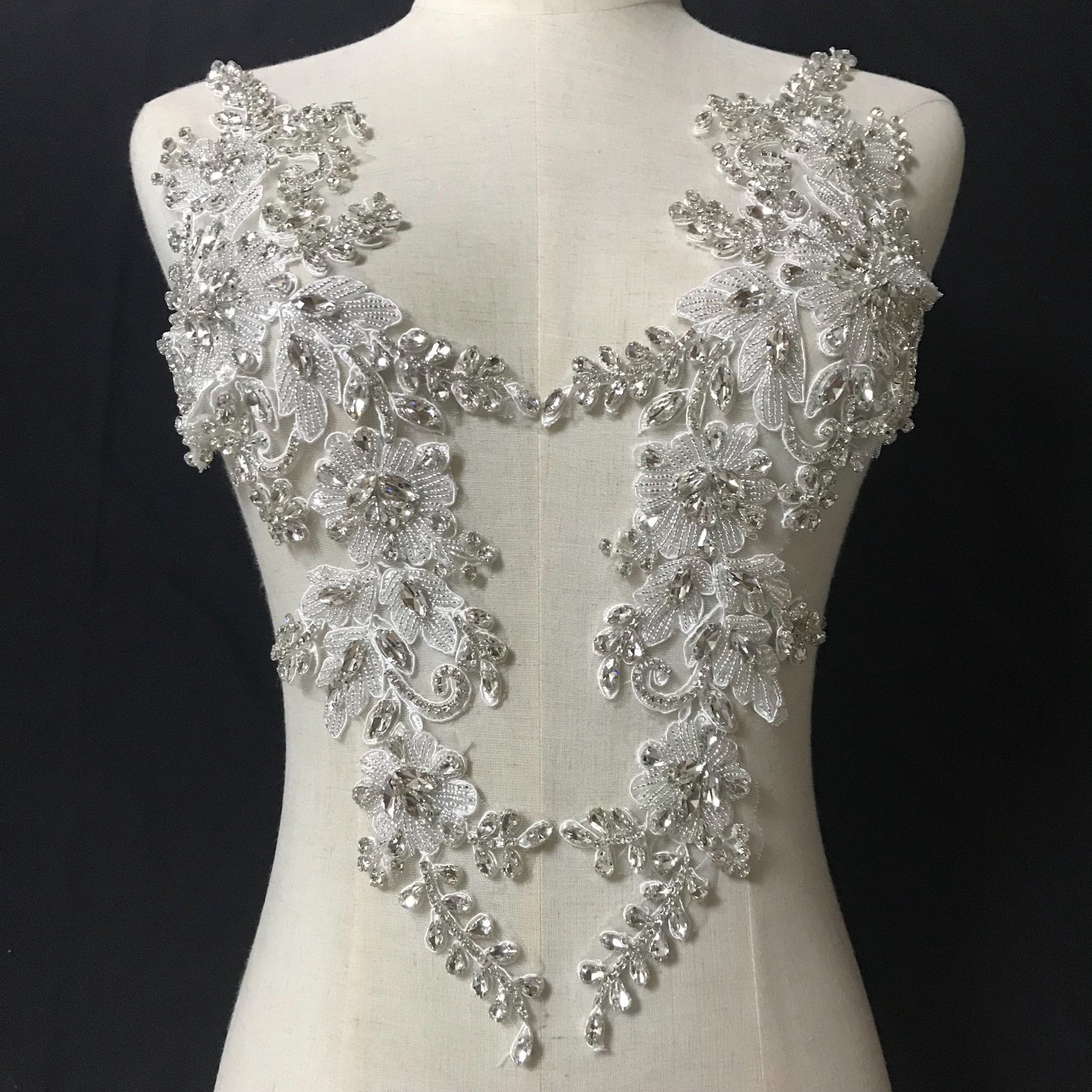 Silver Rhinestone Lace Applique, Crystal Beaded Rhinestone Sash ...