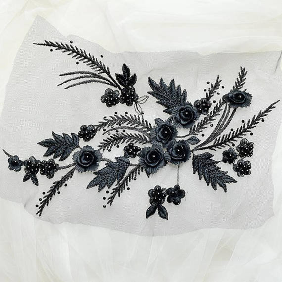 Black 3D Flowers Embroidery Lace Appliques for Bridal Costume - Etsy
