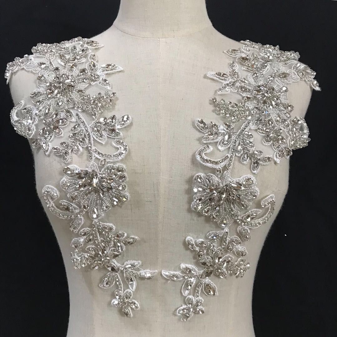 Silver Rhinestone Lace Applique Crystal Beaded Rhinestone - Etsy