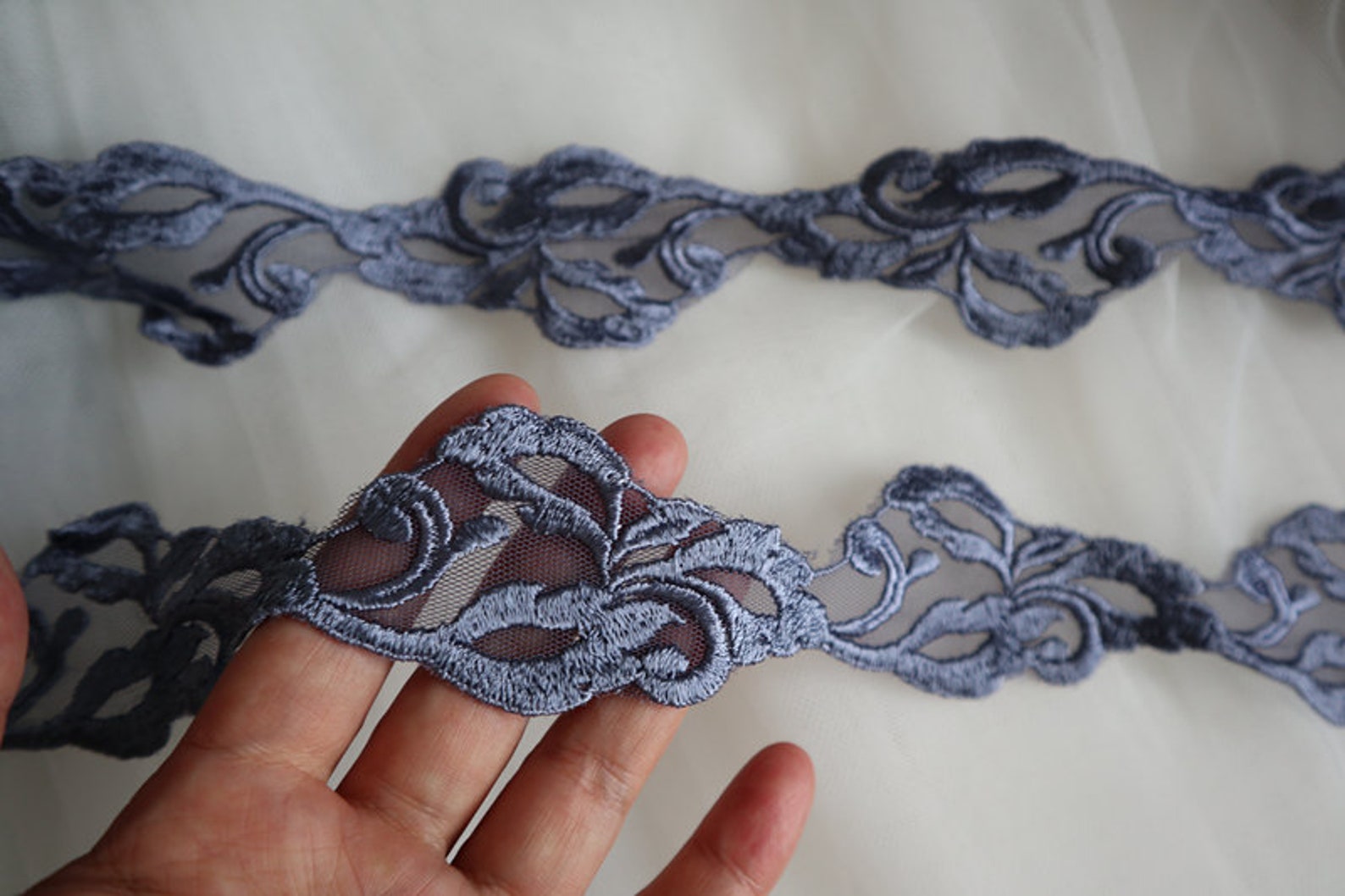 10 Yards Dark Blue Lace Trim, 4 Cm Wide Embroidered Lace Trims for ...