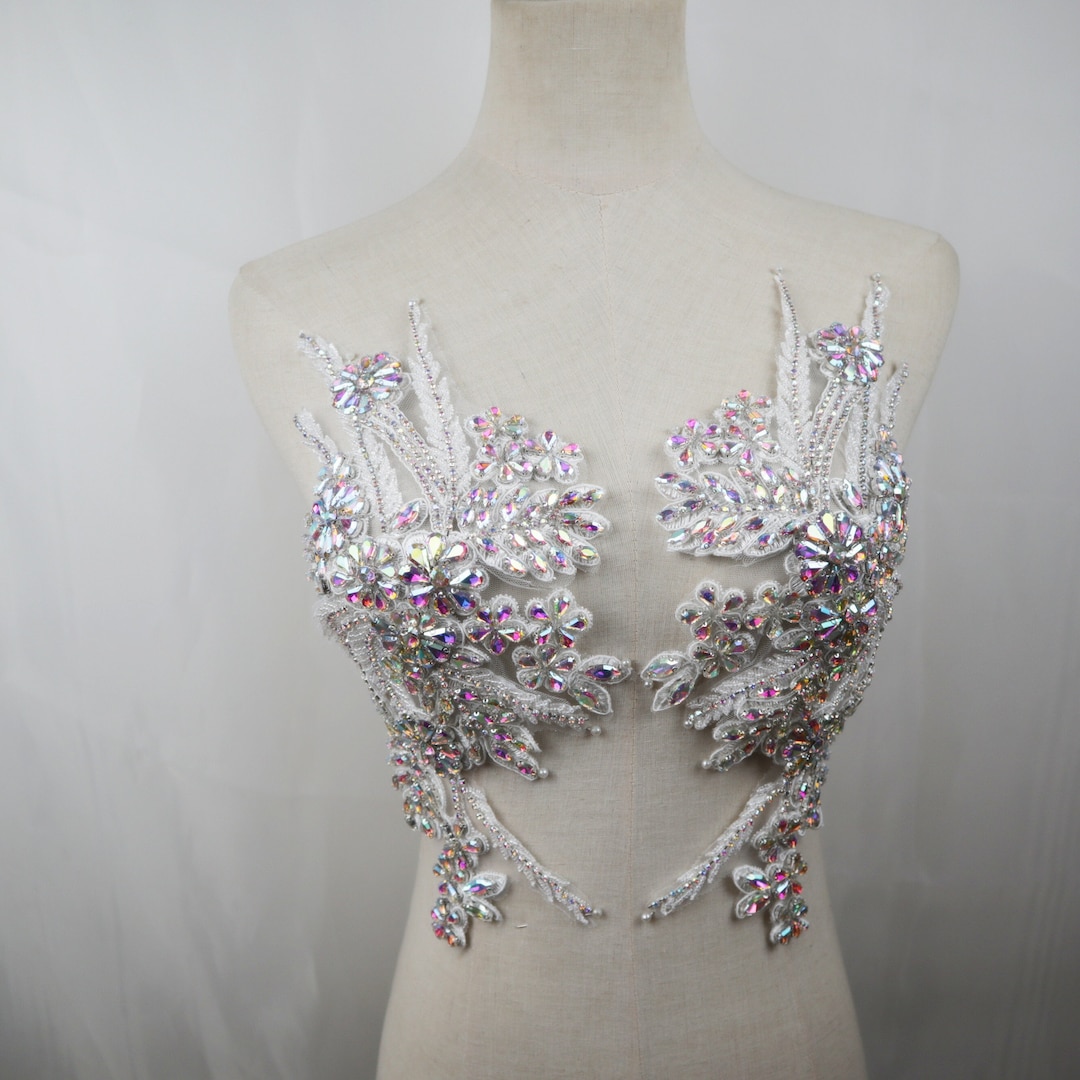 Apliques de encaje de pedrería de imitación de color de lujo - Etsy España