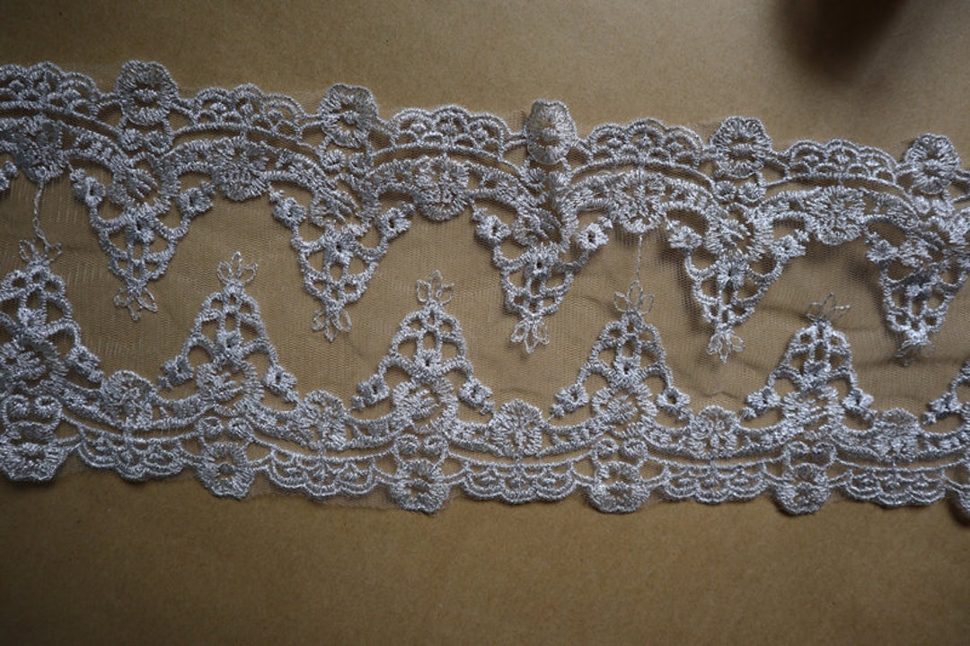 Silver Gray Embroidered Lace Trims, French Lace Trimming for Bridal ...